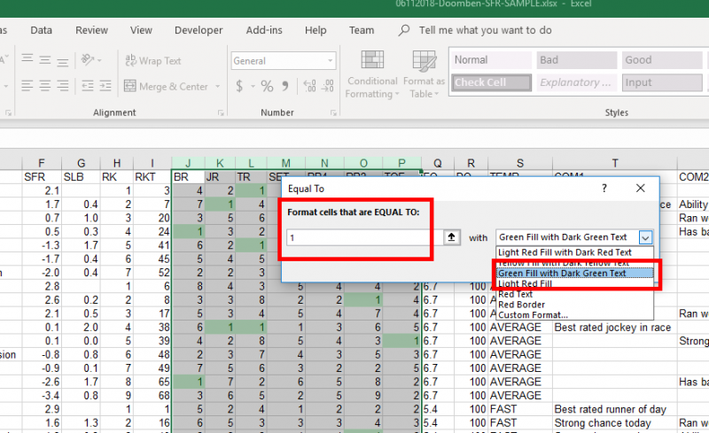 Horse Racing Excel Data Tutorial